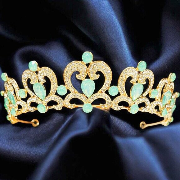 Handmade | Accessories | Emerald Rhinestone Tiara Girls Gold Tiara ...
